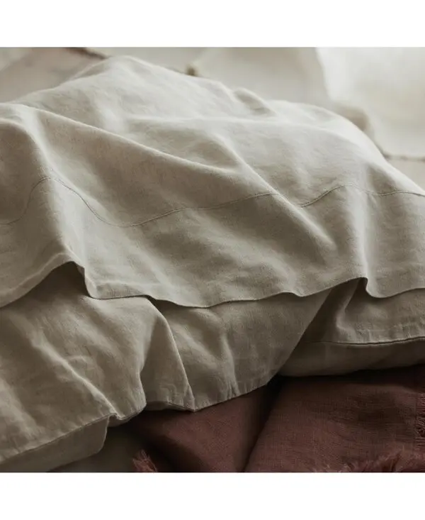 PIGLET IN BED Linen Flat Sheet - Oatmeal