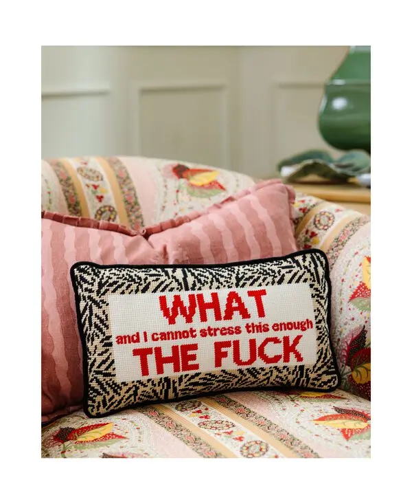 FURBISH Wtf Needlepoint Pillow, 14 X 8