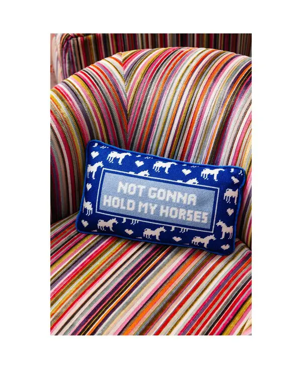FURBISH Hold My Horses Needlepoint Pillow, 14 X 8