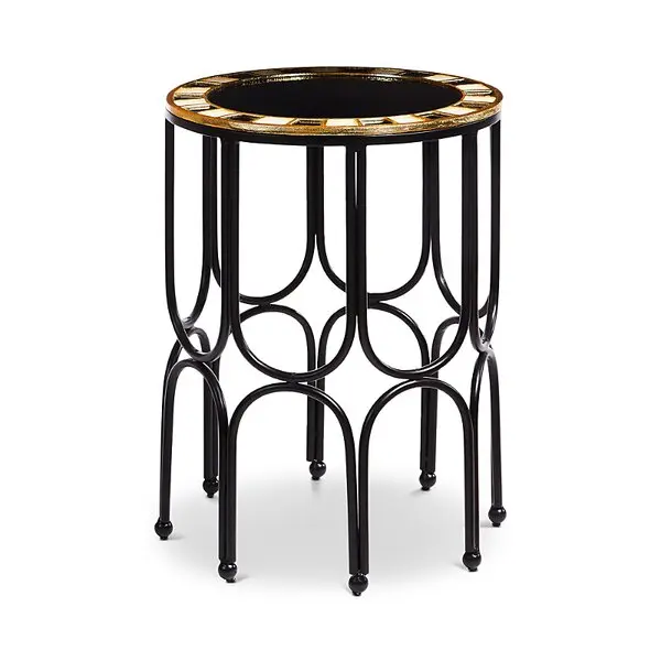 MACKENZIE-CHILDS Black Tie Round Accent Table