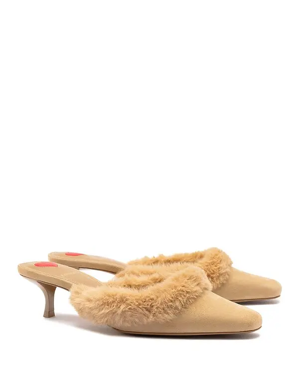 Larroude Amal Faux Fur Trim Slide Pumps - Peanut