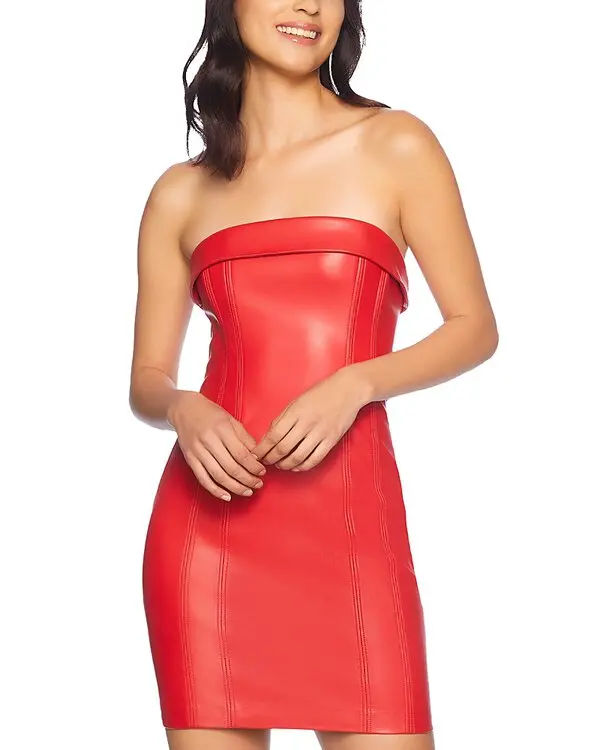 chinese dress ladies ELLA STRAPLESS HEART EMBELLISHED LEATHER MINI DRESS IN RED – sis label