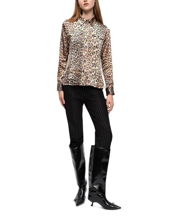 GANNI Printed Satin Shirt - Leopard