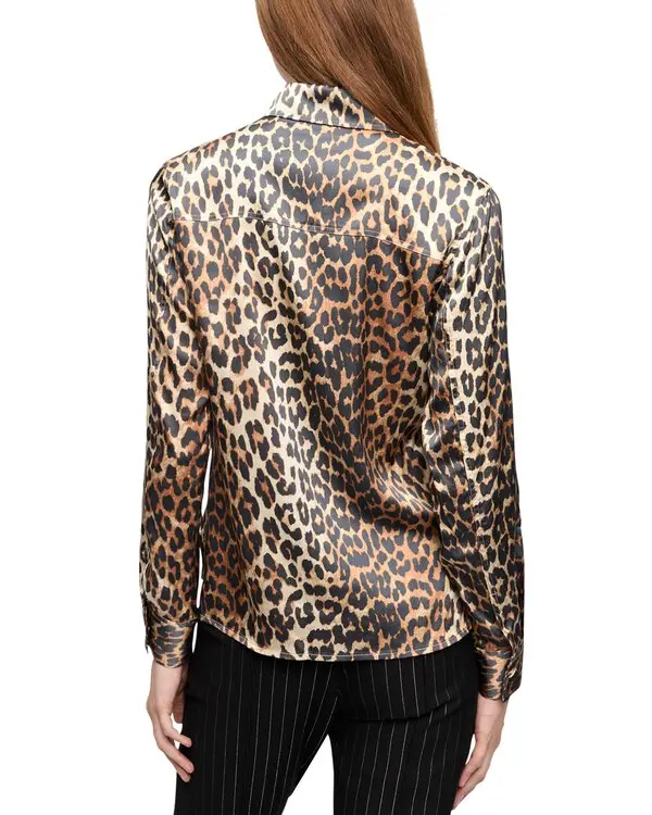 GANNI Printed Satin Shirt - Leopard