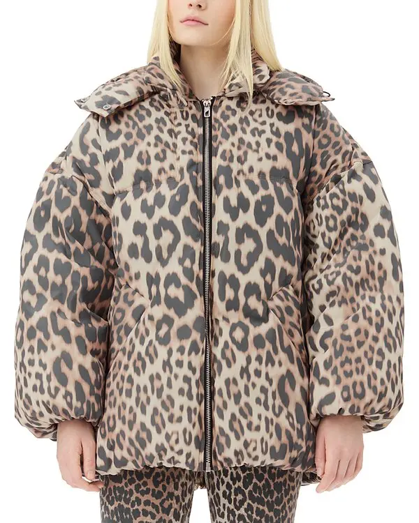 GANNI Leopard Print Puffer Jacket
