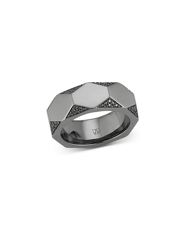 Walters Faith 18k Gold Diamond Quentin Faceted Hexagon Band Ring - Black