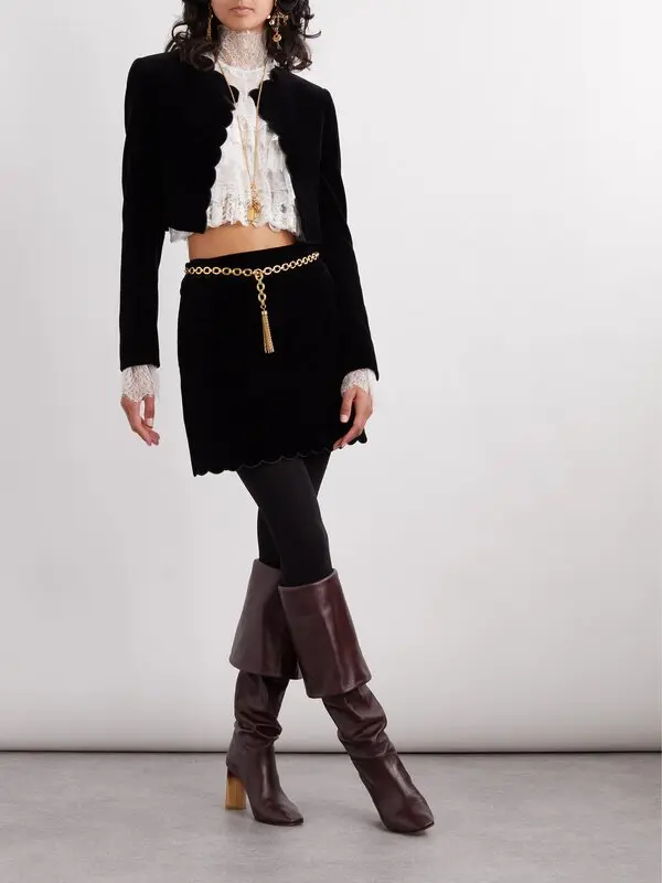 Chloé Cropped Silk-velour Jacket With Scalloped Edges