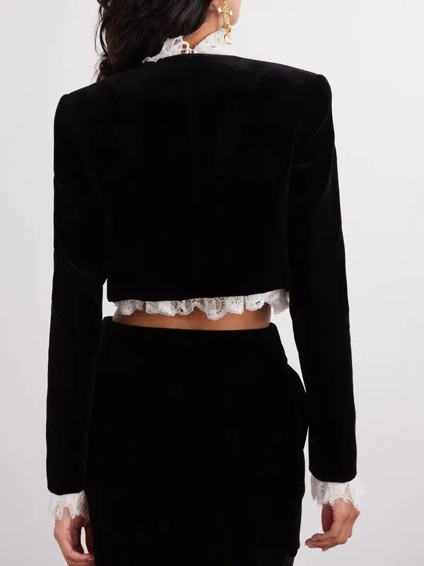 Chloé Cropped Silk-velour Jacket With Scalloped Edges