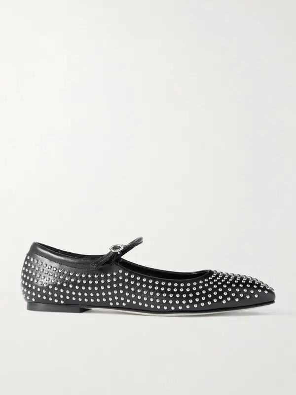 AeydĒ Uma Studded Leather Mary Jane Ballet Flats - Black