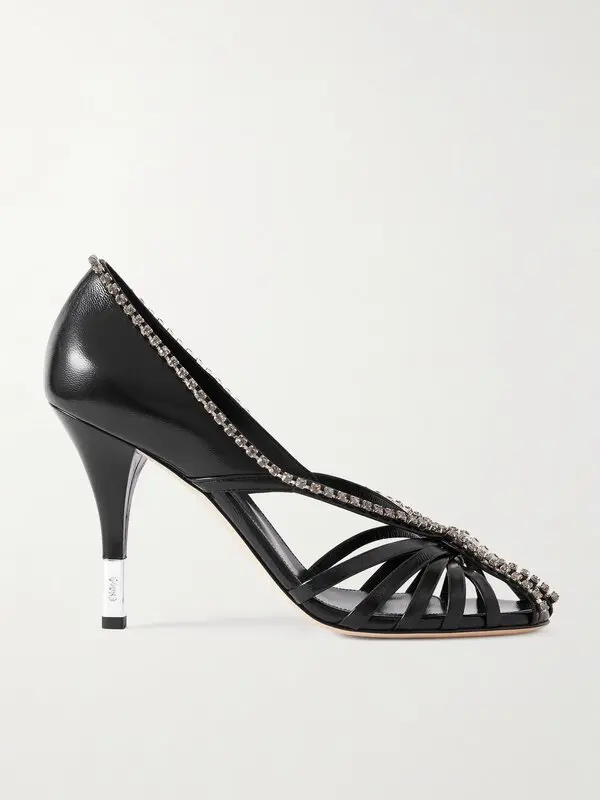 Chloé Leonie Cutout Embellished Leather Pumps