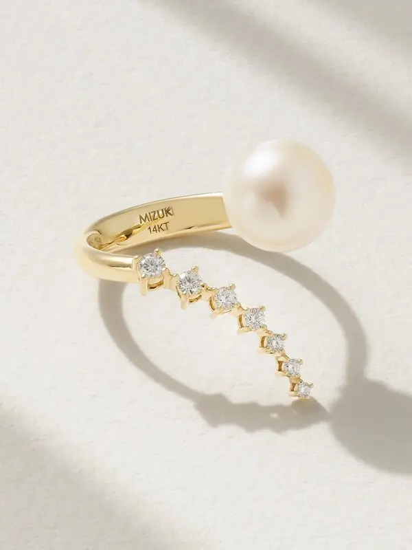 Mizuki 14-karat Gold, Pearl And Diamond Ring - White