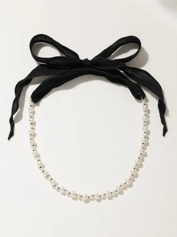 Mizuki 14-karat Gold, Silk And Pearl Necklace - White