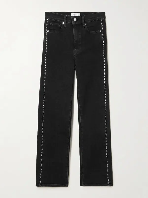 FRAME Le Sleek Embellished Cropped High-rise Straight-leg Jeans