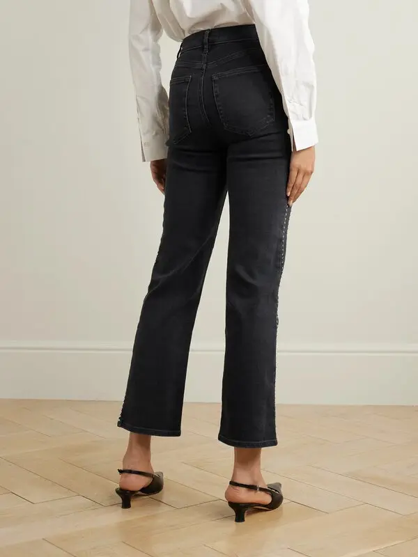 FRAME Le Sleek Embellished Cropped High-rise Straight-leg Jeans