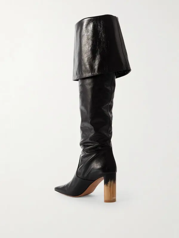 Chloé Georgia Ruched Polished-leather Knee Boots