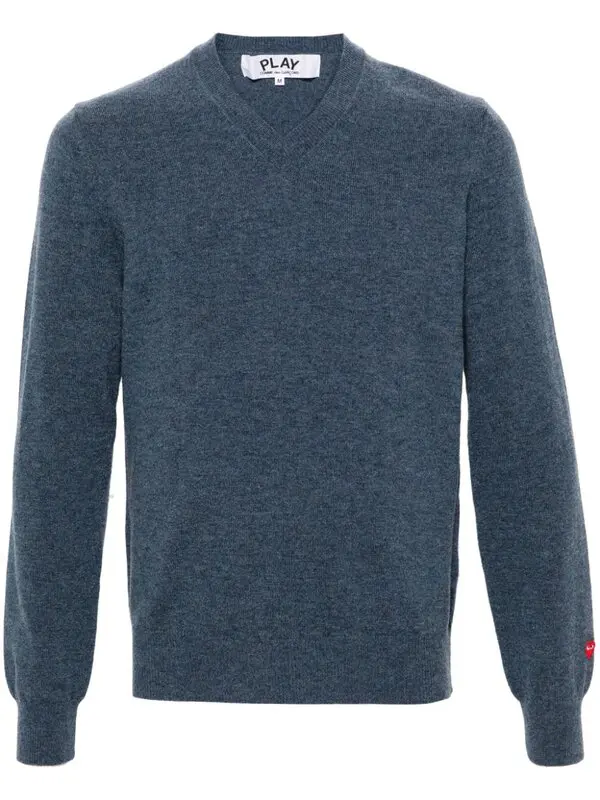 Play Comme Des Garcon Heart-patch Wool Jumper - Blue