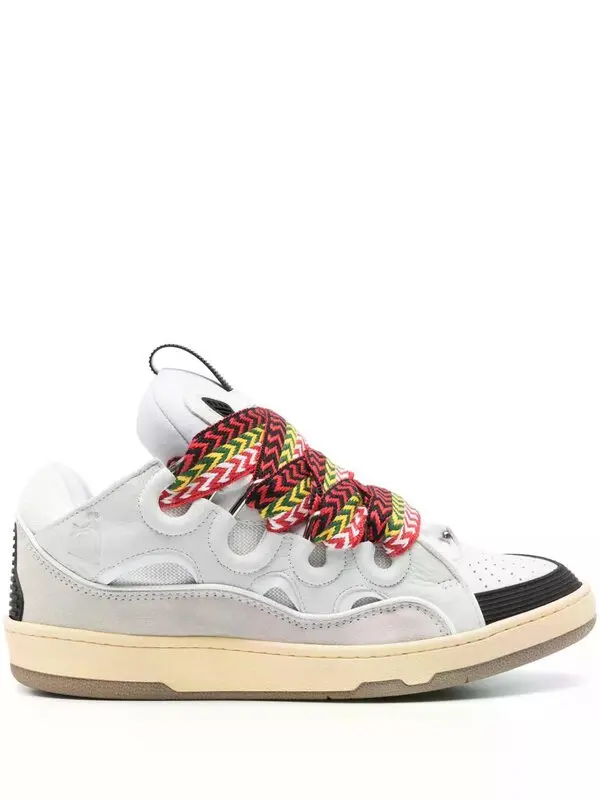 LANVIN Curb Panelled Leather Sneakers - Grey