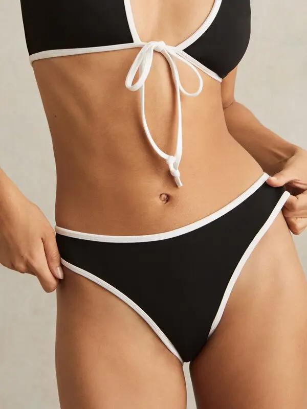 Good American Contrast Trim Bikini Bottom - Black