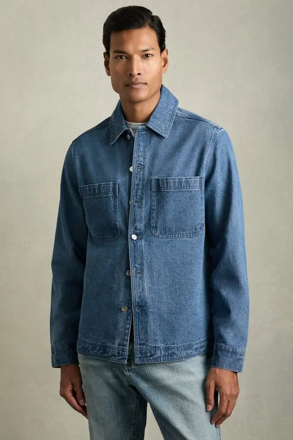 REISS Tore Cotton-denim Button-through Overshirt