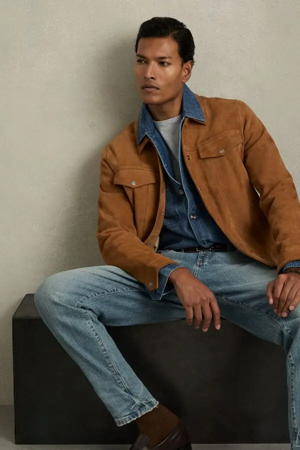 REISS Tore Cotton-denim Button-through Overshirt