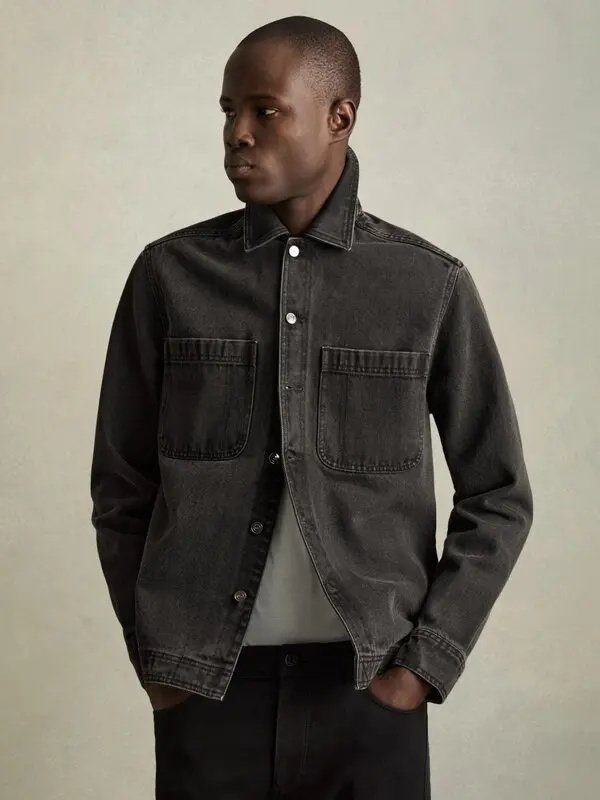 REISS Tore Cotton-denim Button-through Overshirt