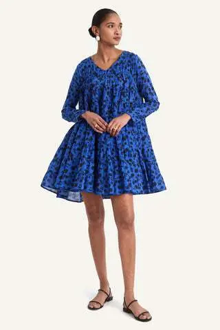 Merlette Solis Mini Dress - Cobalt Ink Floral Print