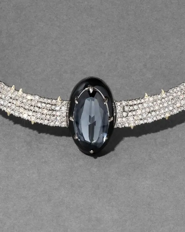Alexis Bittar Archive Crystal Encrusted Hematite Doublet Collar Necklace - Gold