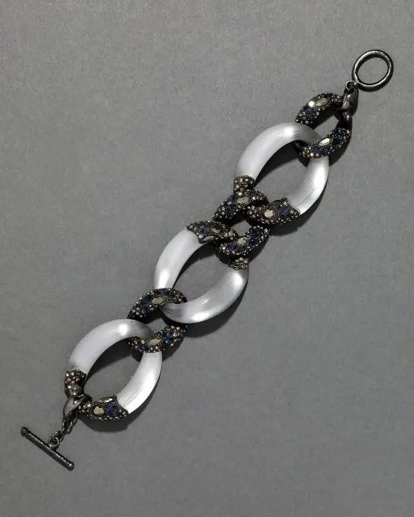 Alexis Bittar Archive Gunmetal Crystal Encrusted Lucite Link Toggle Bracelet - Clear