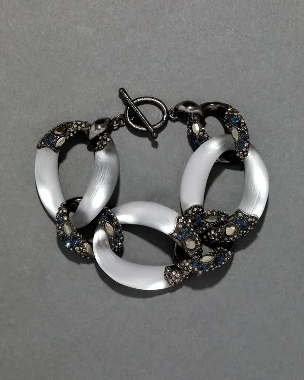 Alexis Bittar Archive Gunmetal Crystal Encrusted Lucite Link Toggle Bracelet