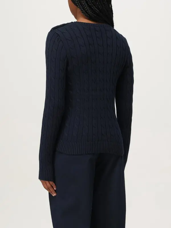 Ralph Lauren Navy Cable Knit Sweater With Embellished Logo - Blue