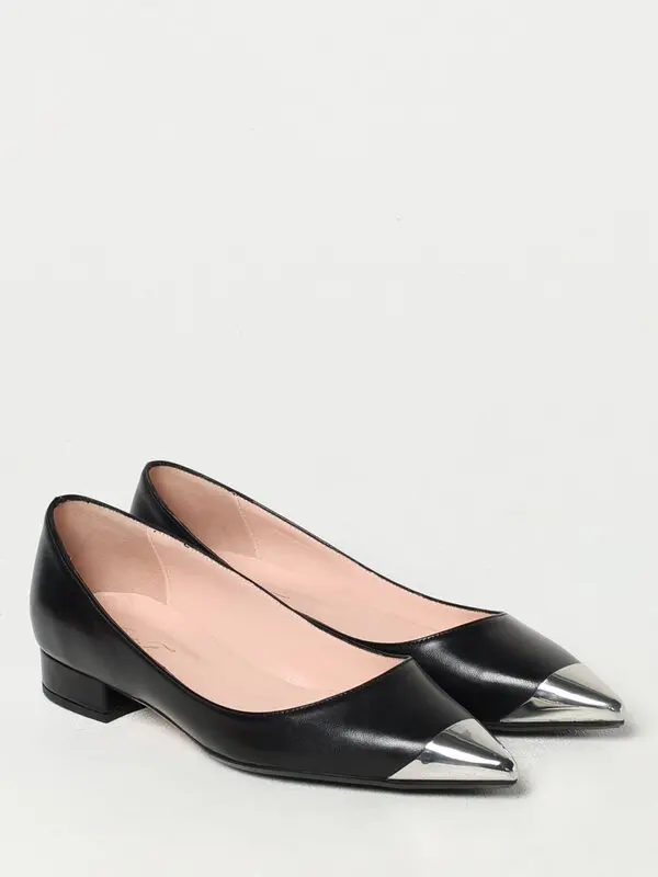 ANNA F. Leather Ballet Flats With Silver Tone Toe Cap