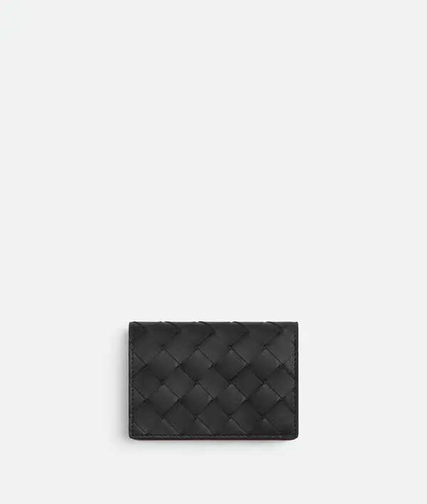 BOTTEGA  VENETA Intrecciato Business Card Case - Black/madder Brown