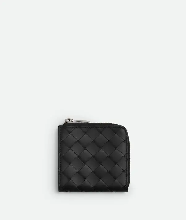 BOTTEGA  VENETA Intrecciato Square Zip Around Wallet - Black