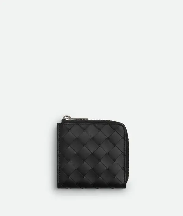 BOTTEGA  VENETA Intrecciato Square Zip Around Wallet - Black/madder Brown