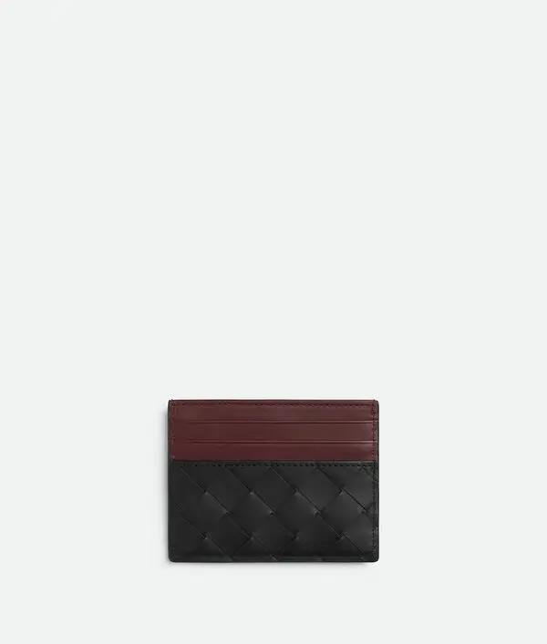 BOTTEGA  VENETA Intrecciato Credit Card Case - Black/madder Brown