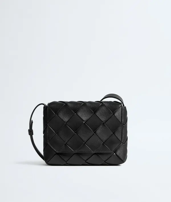 Bottega Veneta Intreccio Smooth Leather Diago Cross-body Bag - Black
