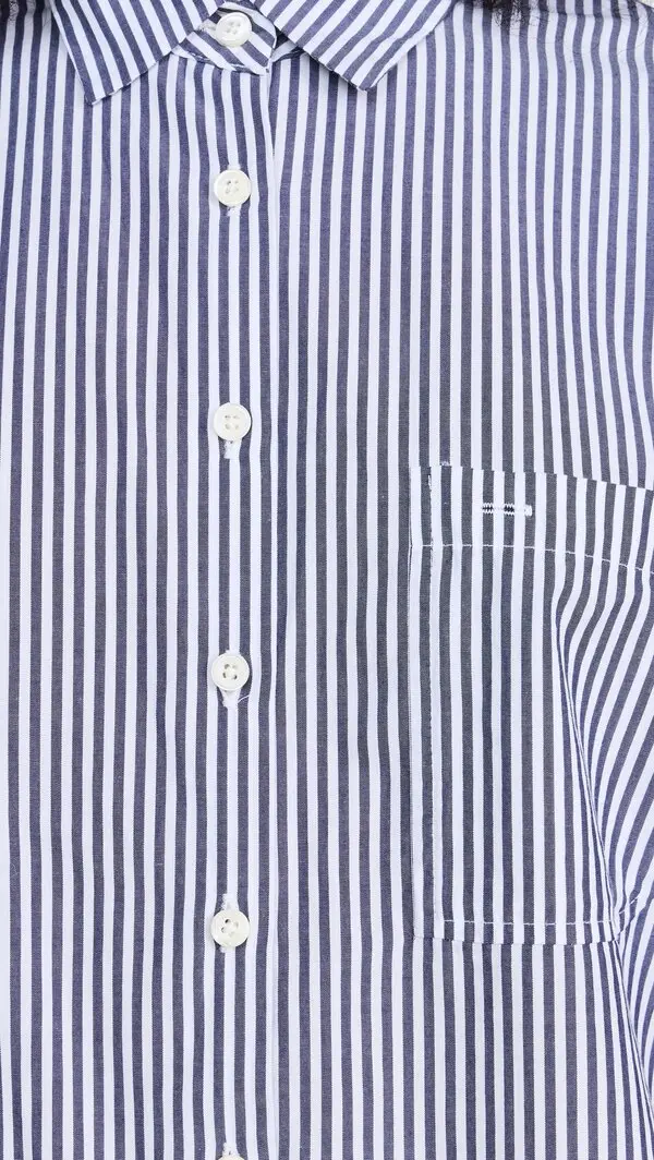 ALEX MILL Striped Paper Poplin Shirt - Navy/white