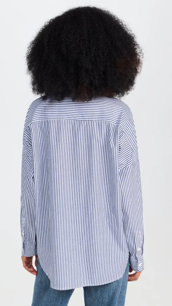 ALEX MILL Striped Paper Poplin Shirt - Navy/white