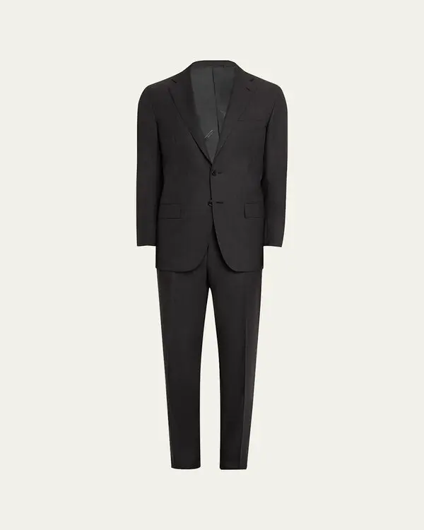 Kiton Solid Wool-silk Suit - Gry
