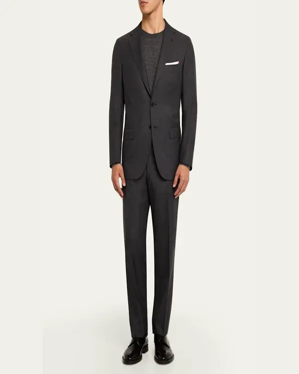Kiton Solid Wool-silk Suit - Gry