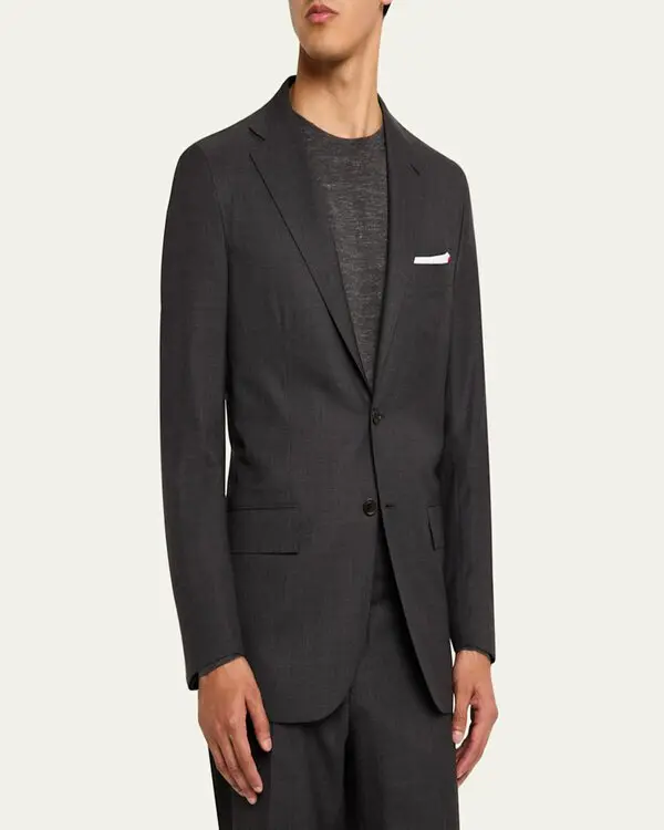 Kiton Solid Wool-silk Suit - Gry
