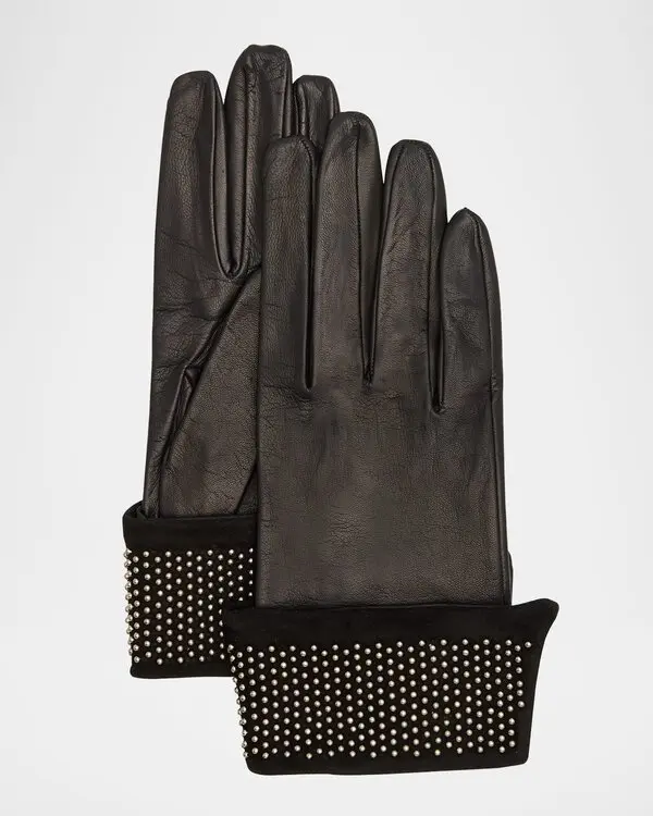 PAULA ROWAN Ronnie Studded Leather Gloves - Black