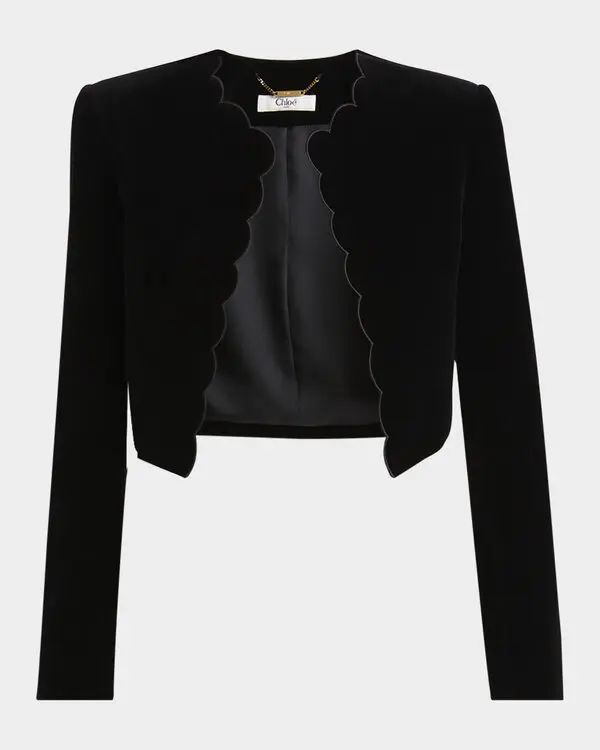 Chloé Scalloped Velvet Jacket - Black
