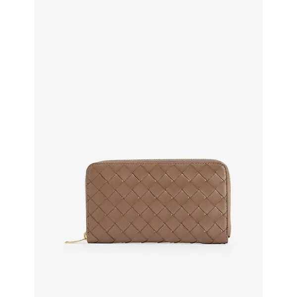 Bottega Veneta Intrecciato Zip Around Leather Wallet - Pinecone-gold