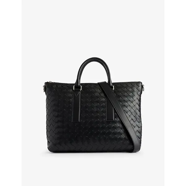 Bottega Veneta Leather Briefcase - Black-silver