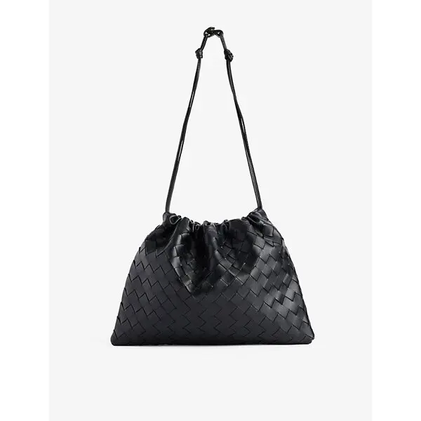 Bottega Veneta Leather Shoulder Bag - Black-gold