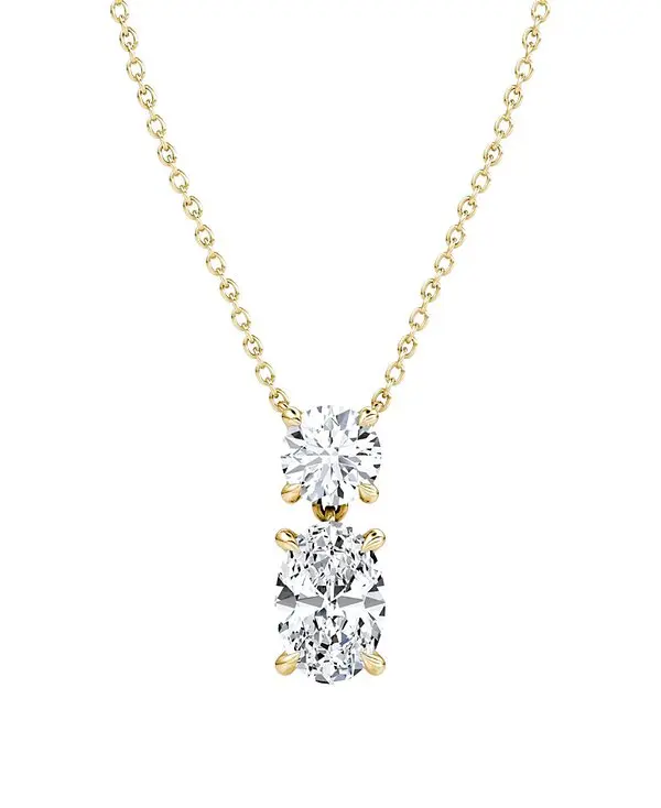VRAI Signature Duo Drop Necklace With 3.0ctw Round Brilliant & Oval Lab Grown Diamonds - K Yellow Gold