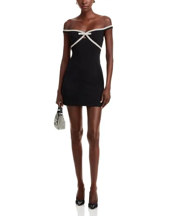 strapless open back dress ASHLEYlauren Bow Tweed One Shoulder Short Dress 4806