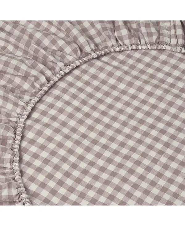 PIGLET IN BED Gingham Linen Blend Fitted Sheet - Elderberry Gingham
