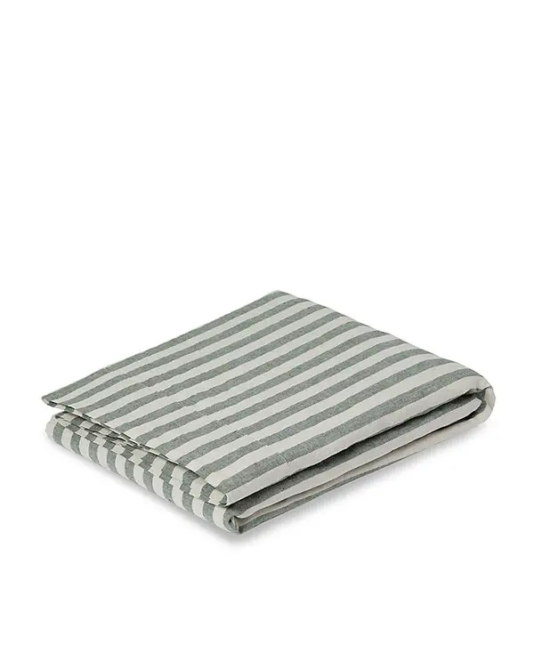 PIGLET IN BED Pembroke Stripe Linen Blend Flat Sheet - Fern Green/oatmeal